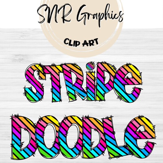 Neon Diagonal Stripe Doodle Letter PNG With Doodle Outline - Etsy