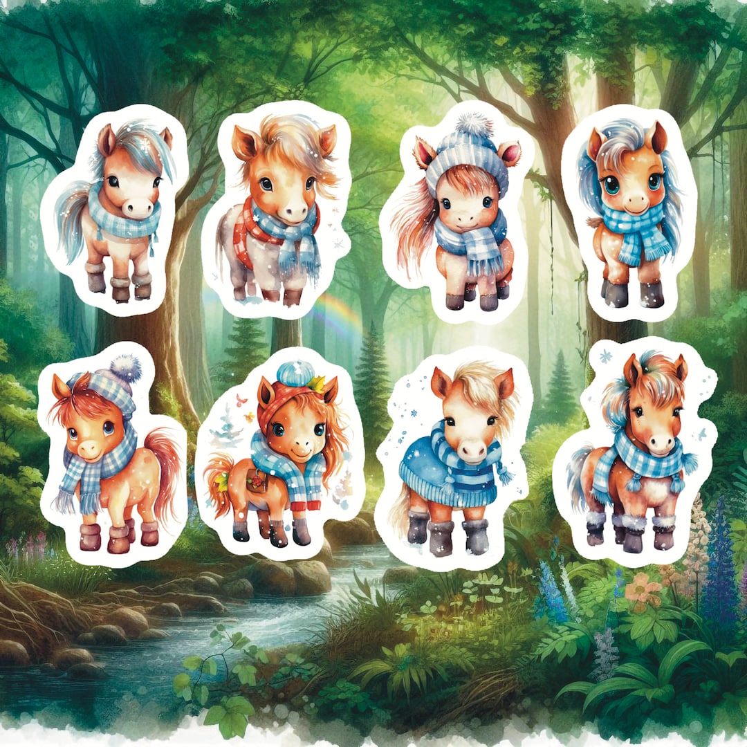Horse Stickers, Set 24 Stickers, Winter Horse Stickers, Winter Stickers ...