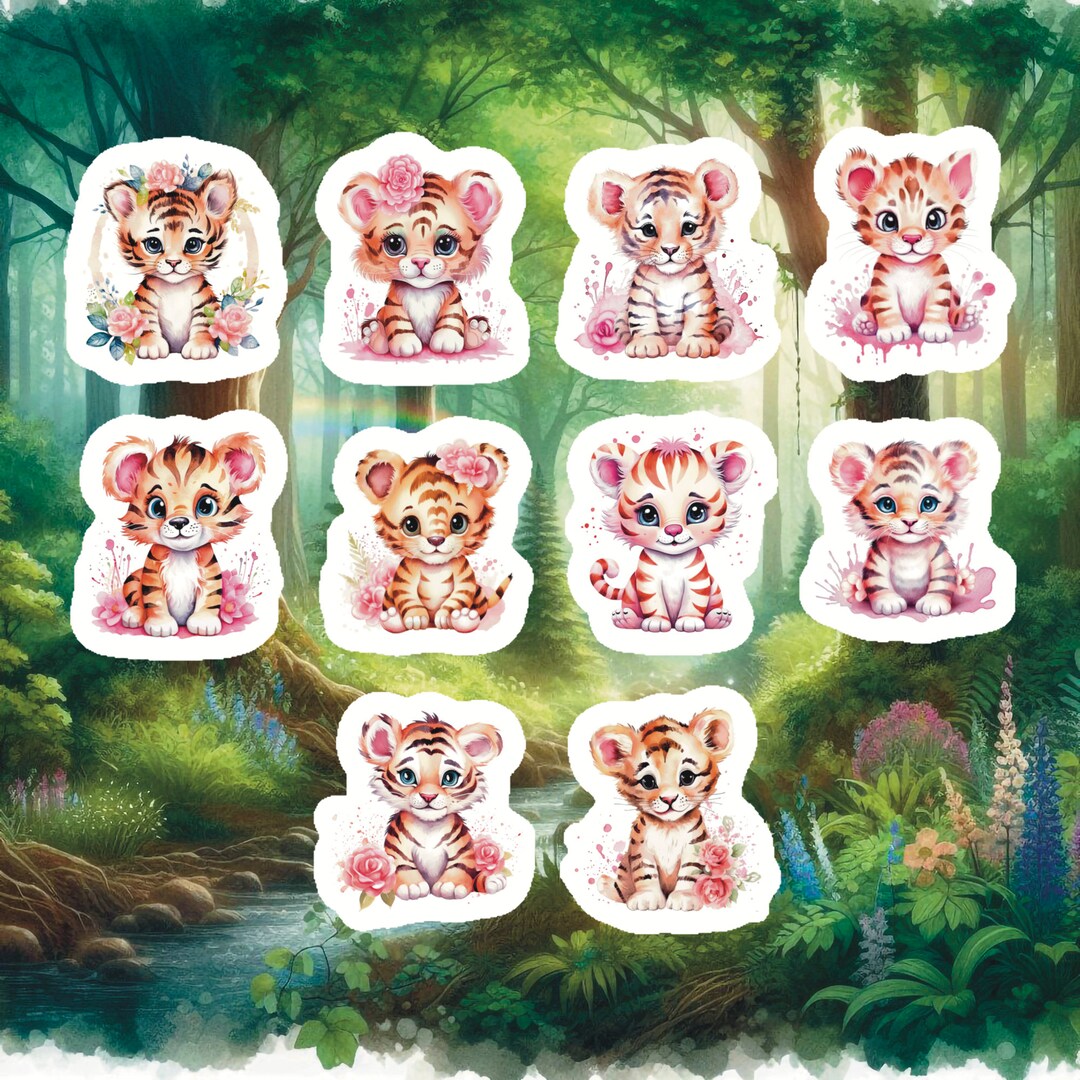 Pink Baby Tiger Stickers, Set of 20 Stickers, Baby Tiger Stickers ...