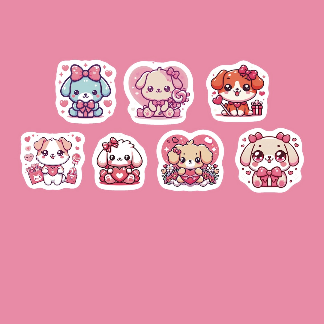 Kawaii Dog Stickers, Set of 21 Stickers, Love Stickers, Valentine ...