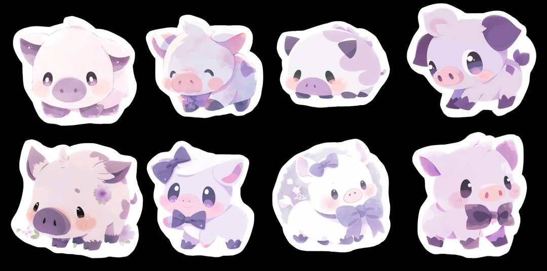 Anime Purple Pigs, Set of 24 Stickers, Sticker, Die Cut Sticker ...