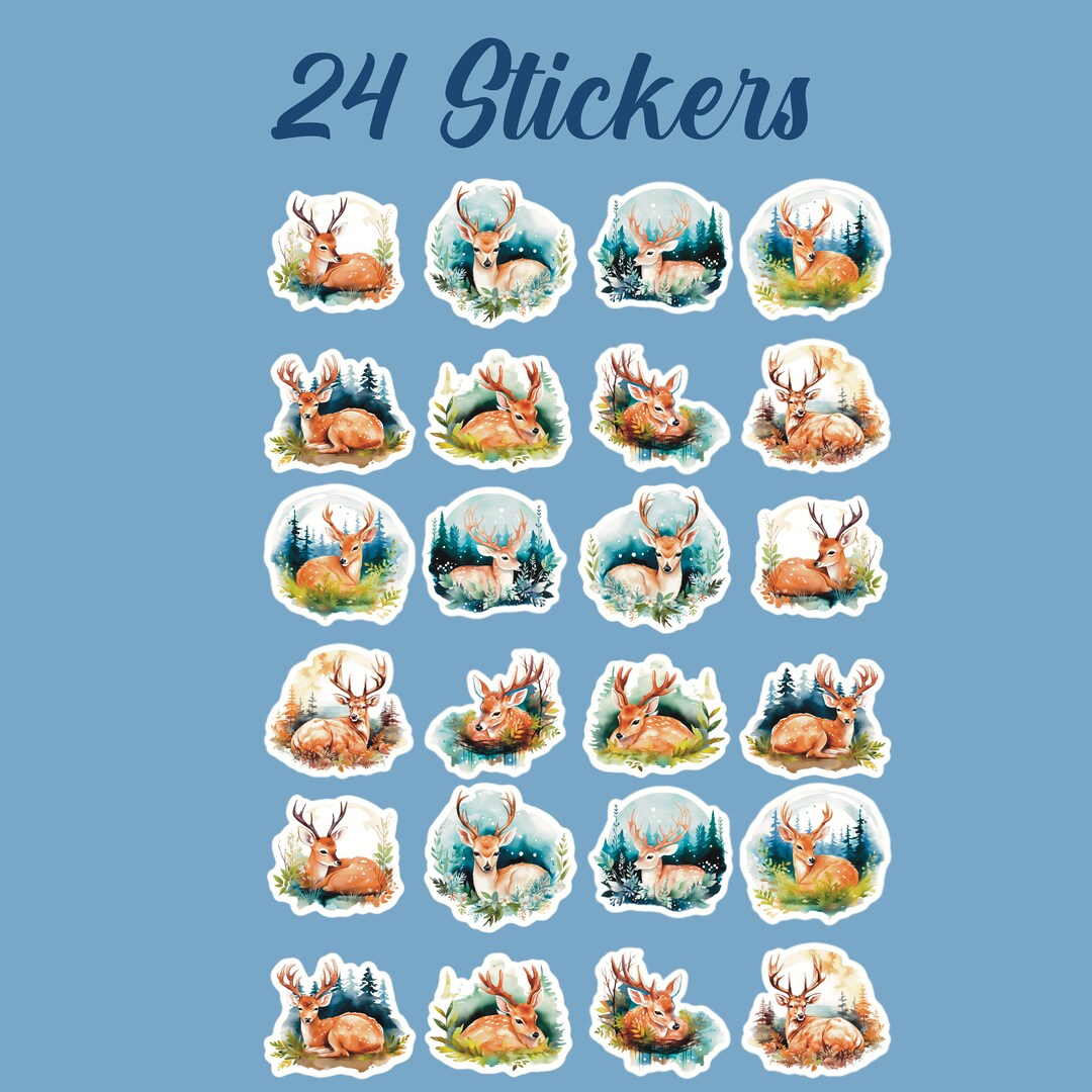 Deer Stickers, Set of 24 Stickers, Sleeping Sticker, Sleeping Deer ...