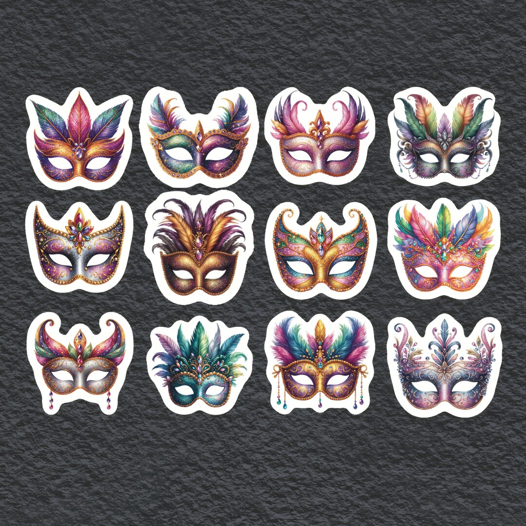 Masquerade Stickers, Set of 24 Stickers, Mask Stickers, Mardi Gras ...