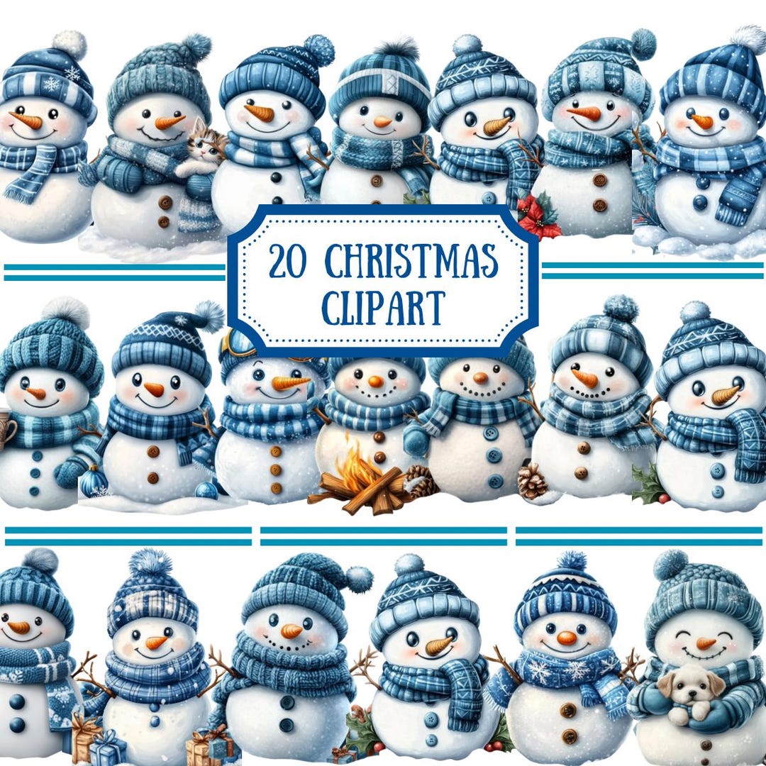 20 PNG Christmas Clipart | Cute Snowmen| Digital Download | High-res ...