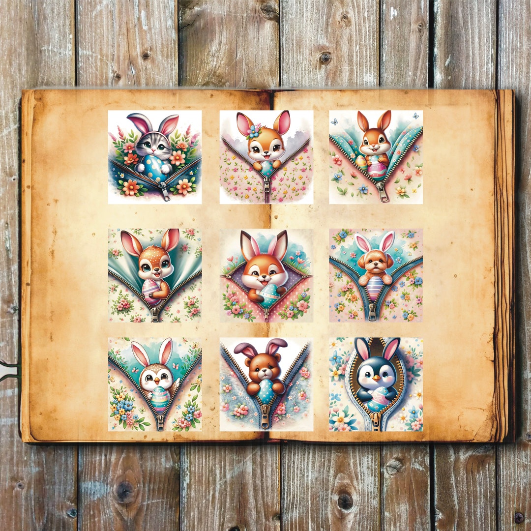 Baby Animals in Zipper Stickers, Set of 18 Stickers, Zipper Stickers ...