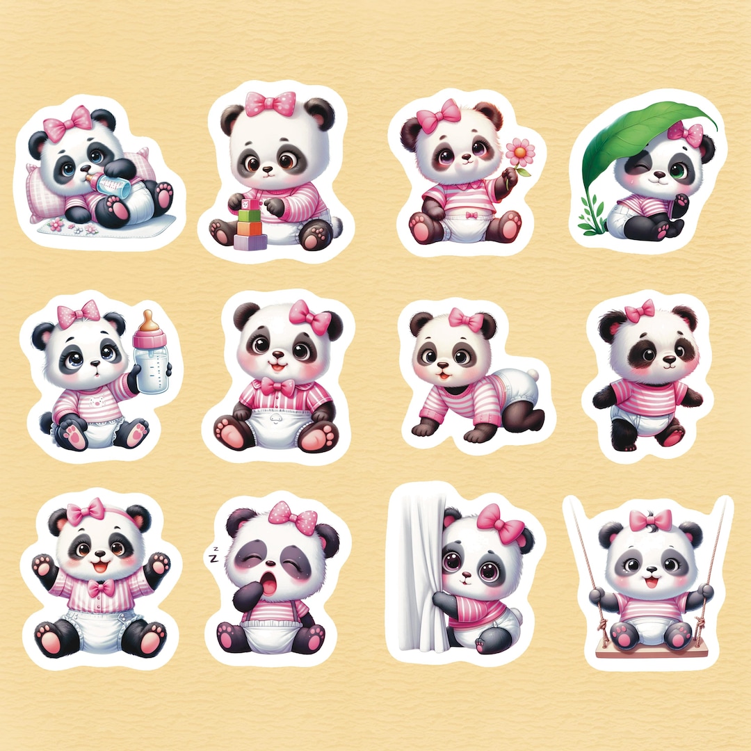 Baby Panda Set of 24 Stickers, Sticker, Journal Sticker, Die Cut, Cute ...