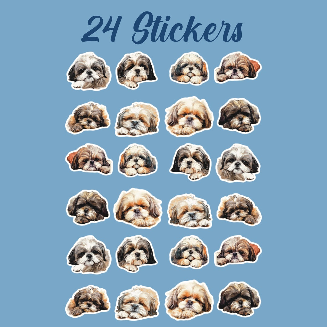 Shih Tzu Stickers, Set 24 Stickers, Sleeping Sticker, Dog Sticker ...