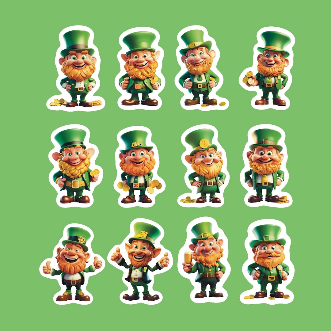 St. Patrick Stickers, Set of 24 Stickers, Leprechaun Stickers, Lucky ...