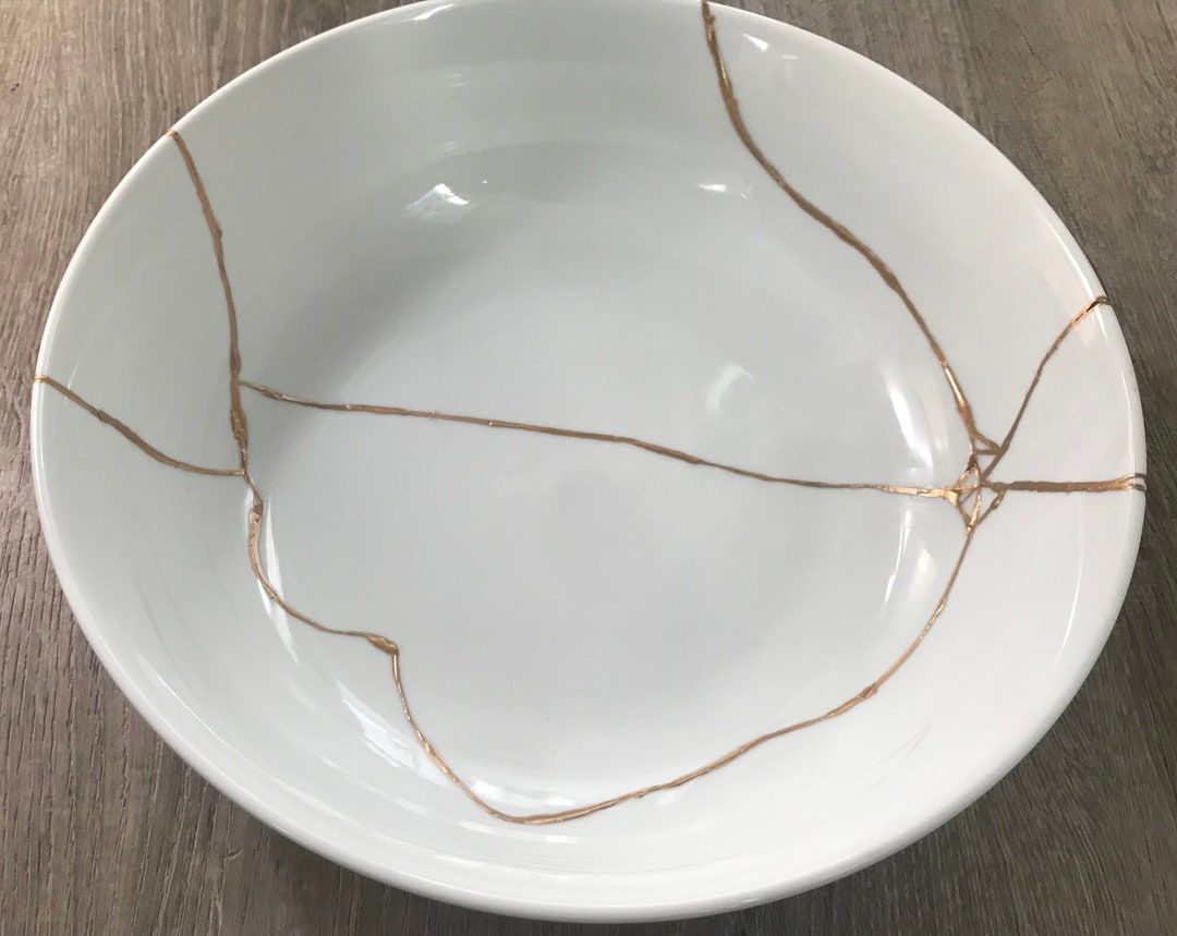 Large Kintsugi Decorative White Serving Bowl - Etsy