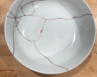 Kintsugi Large White Decorative Bowl 20 Plus Breaks - Etsy
