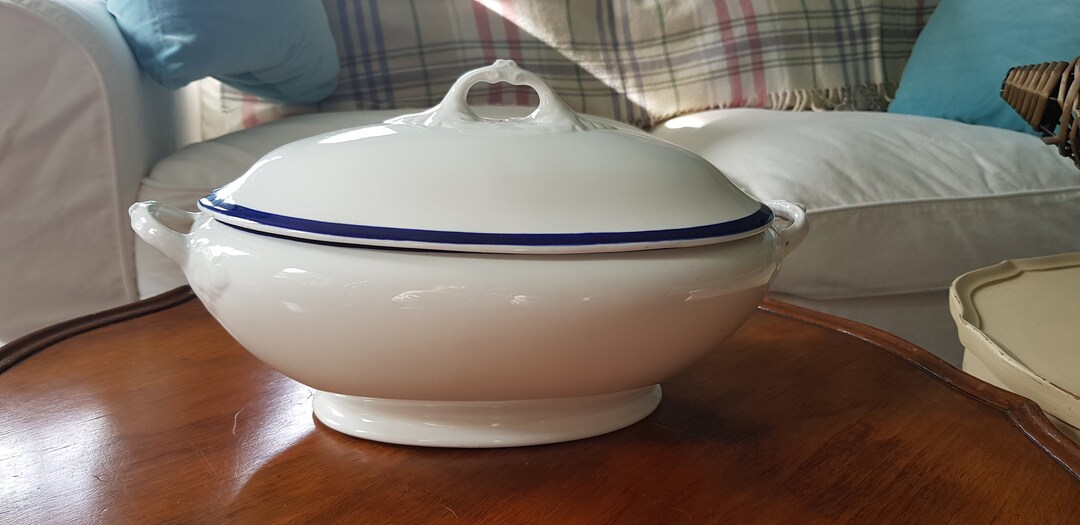 Vintage White and Blue Myott Tureen. C1920. Downton Abbey Style. Large ...
