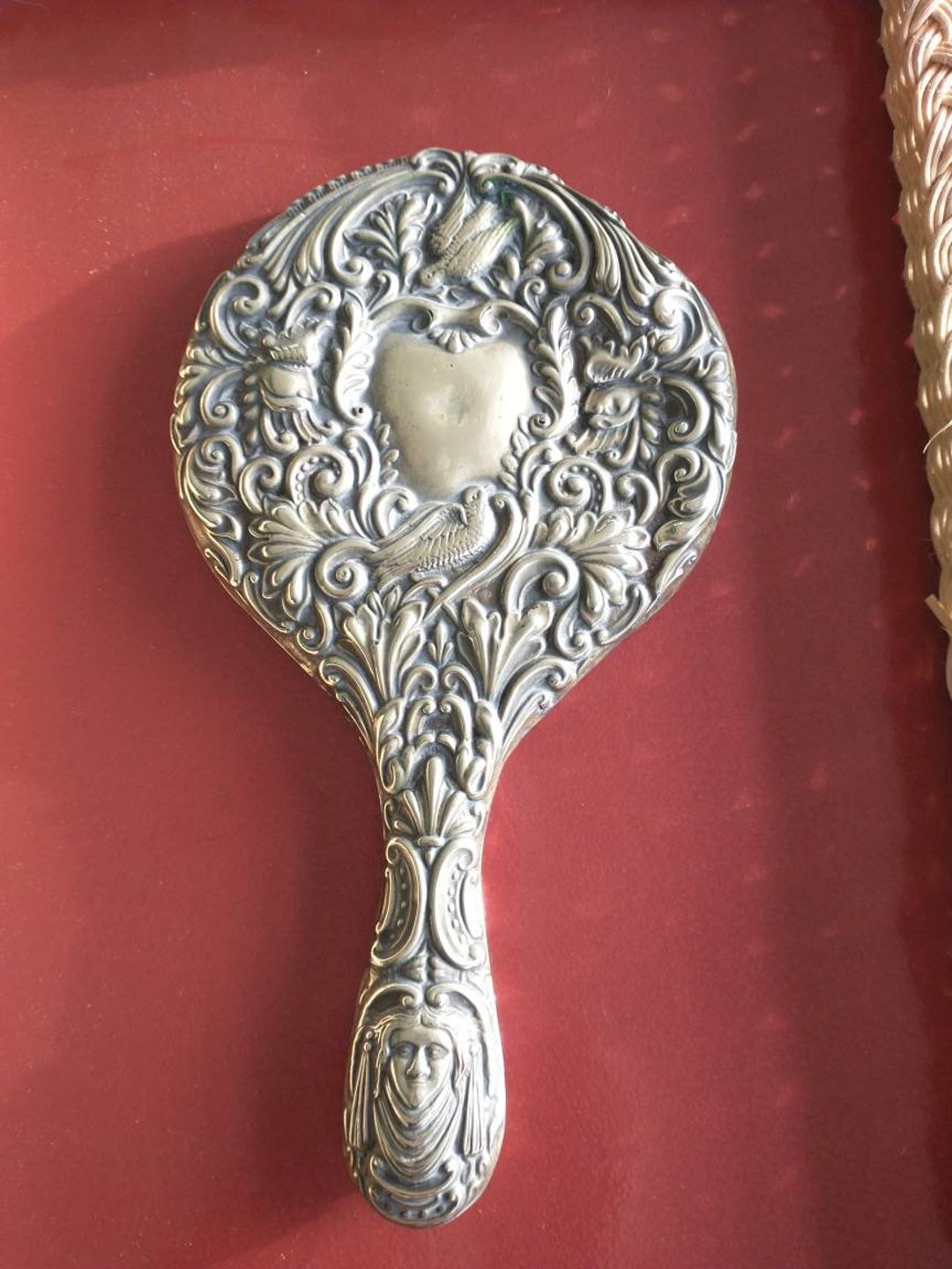 Antique EPNS Repousse Hand Mirror. Beautiful Birds and Faces Detail ...