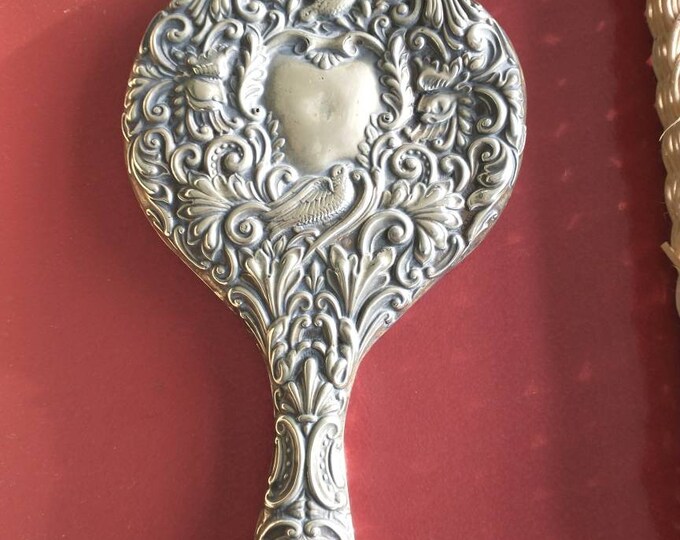 Antique EPNS Repousse Hand Mirror. Beautiful Birds and Faces Detail ...