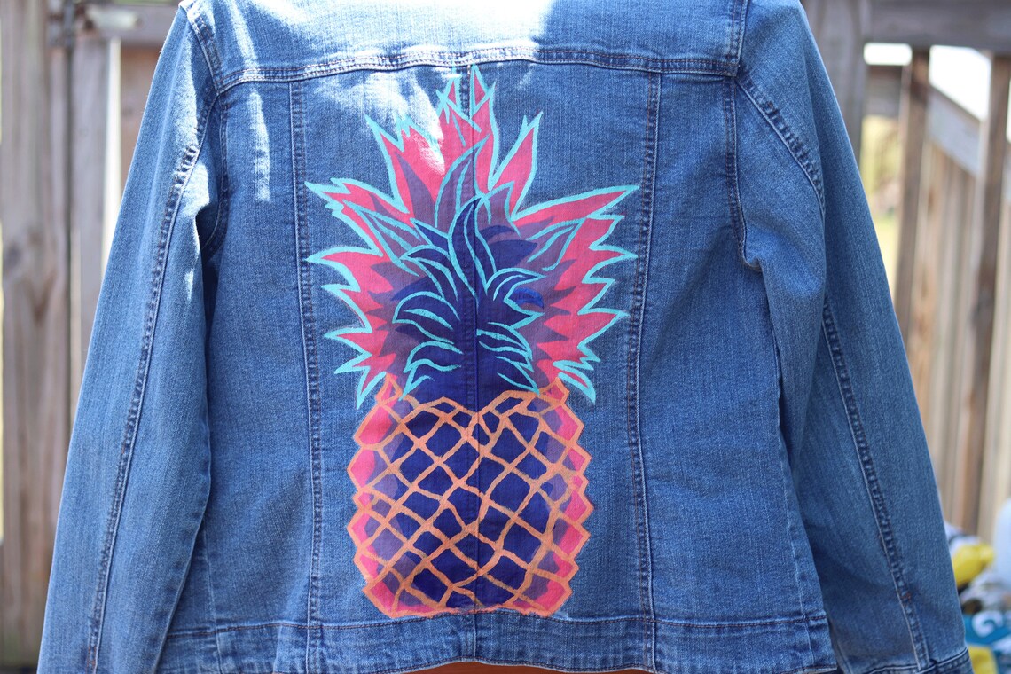 Hand-painted Pineapple Denim Jacket - Etsy