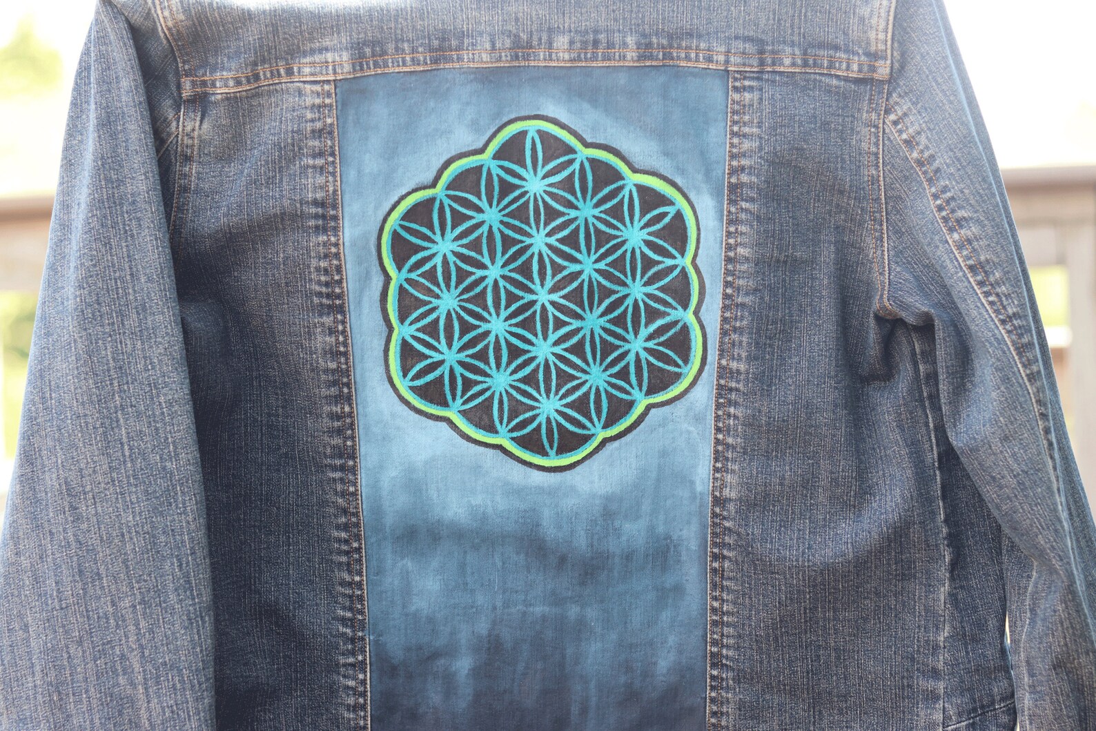 Hand-painted Neon Flower of Life Denim Jacket - Etsy