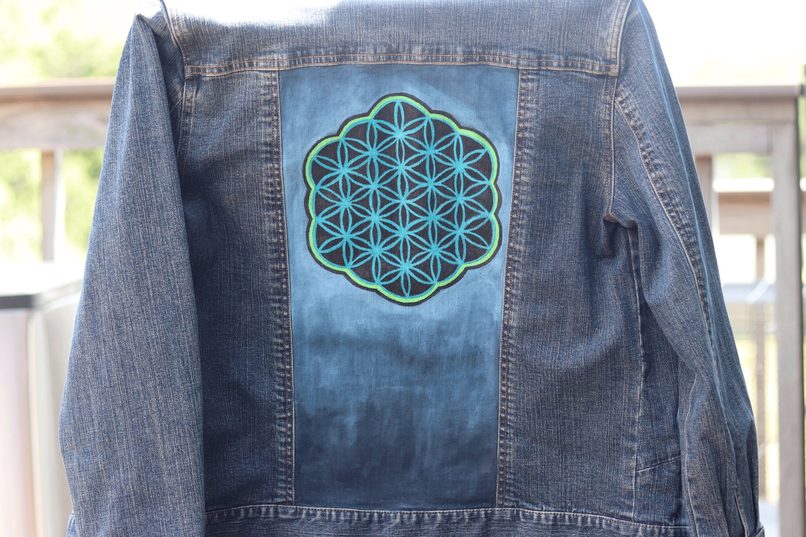 Hand-painted Neon Flower of Life Denim Jacket - Etsy