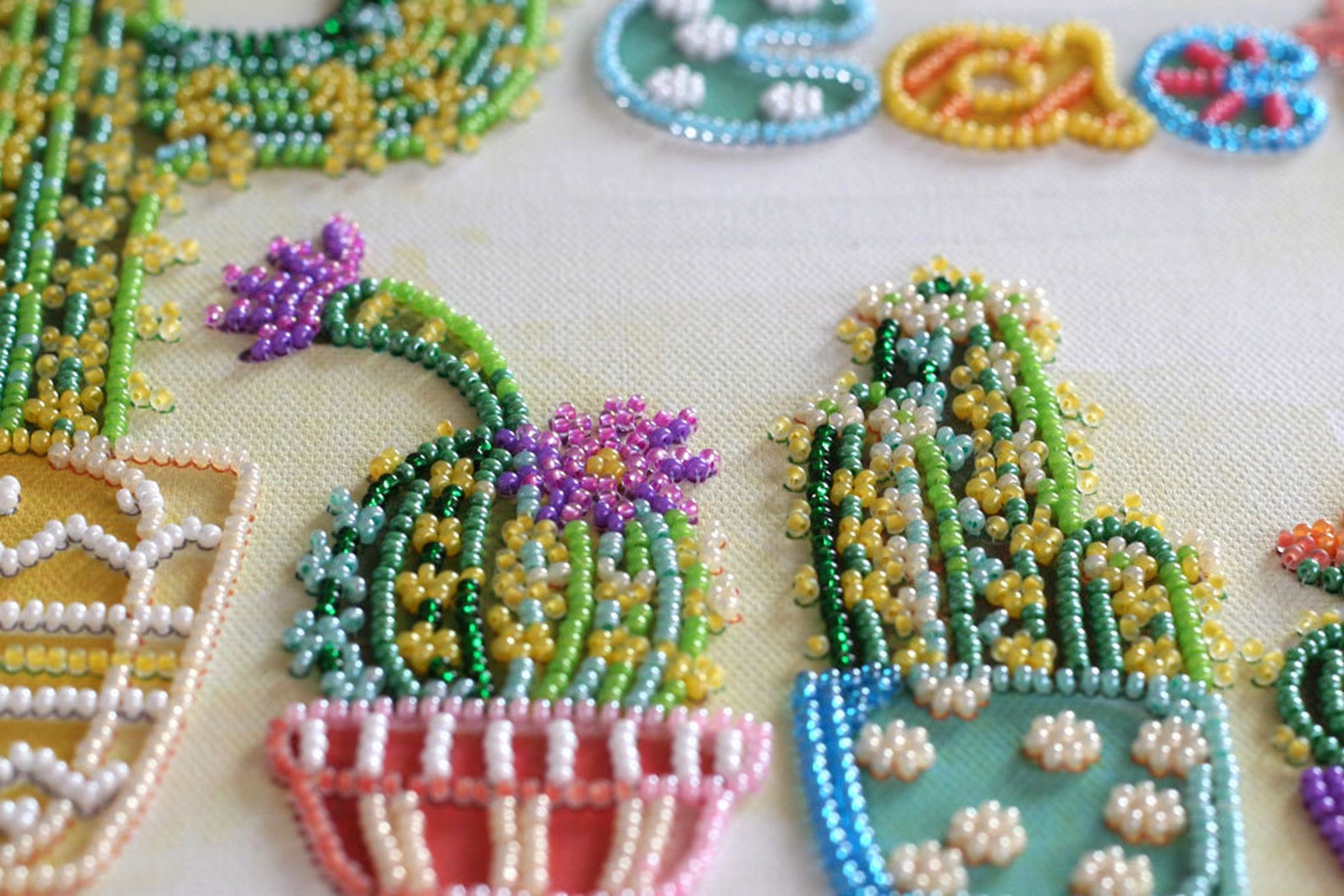 Cactus DIY Bead Embroidery Kit DIY Gift Idea Needlepoint Kits Cacti ...