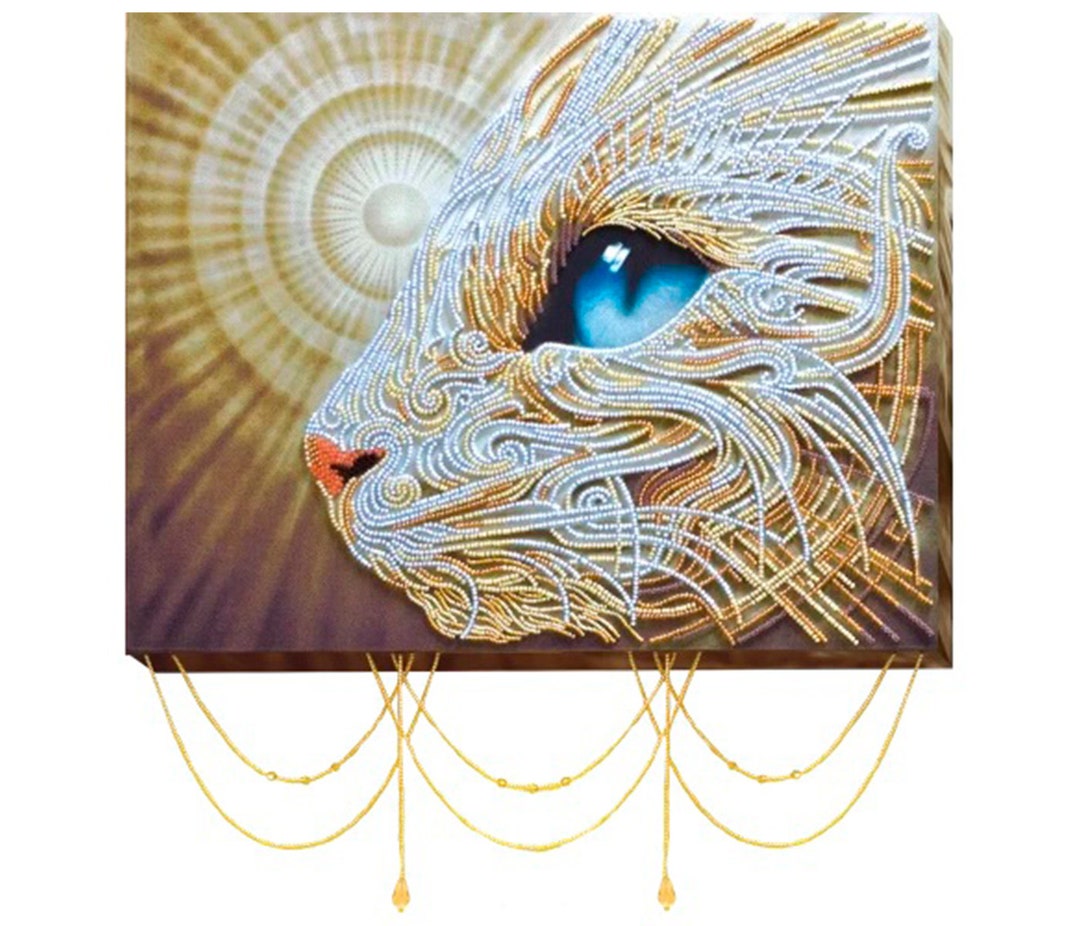 Cat DIY Bead Embroidery Kit Needlepoint Kits Home Wall Decor Embroidery ...