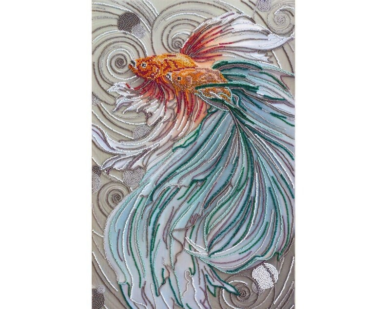 DIY Bead Embroidery Kit Halfmoon Fish, Needlepoint Kits, Home Wall ...