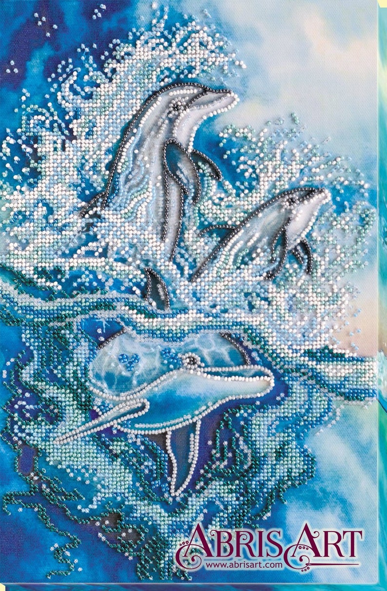 Dolphins DIY Bead Embroidery Kit, DIY Gift Idea, Needlepoint Kits ...