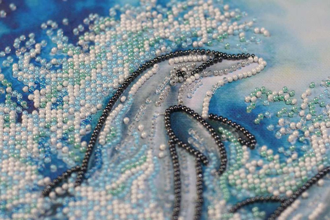 Dolphins DIY Bead Embroidery Kit, DIY Gift Idea, Needlepoint Kits ...