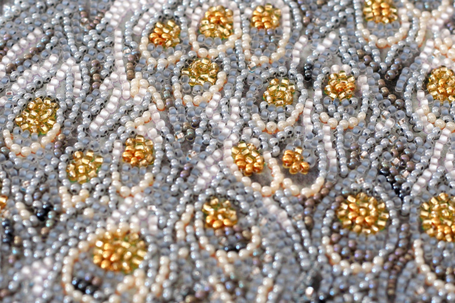 Peacock Bead Embroidery Kit DIY, Gold in Silver, Beaded Cross Stitch ...