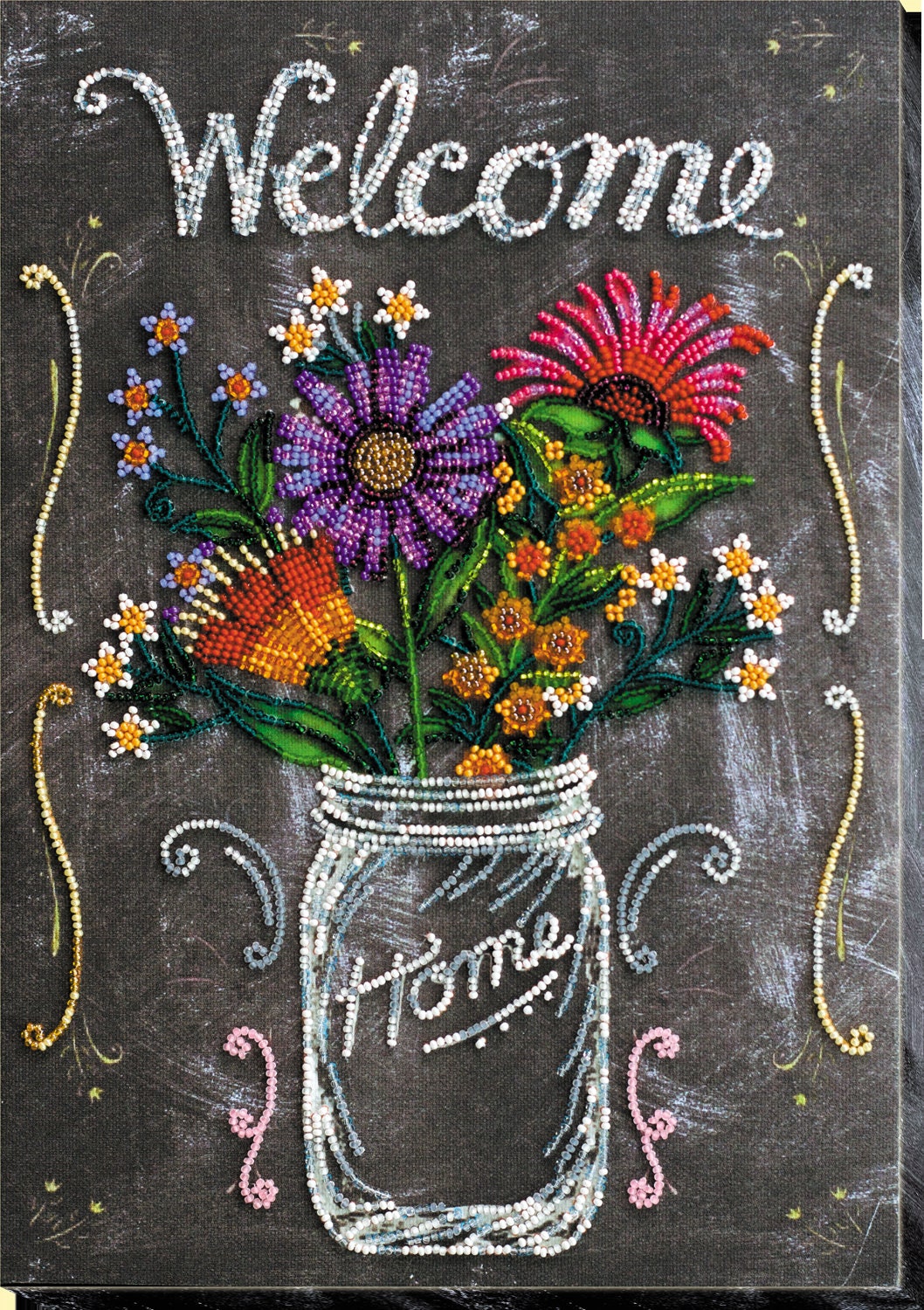 DIY Bead Embroidery Kit Welcome Home DIY Gift Idea Needlepoint - Etsy