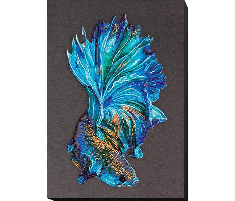 Fish Bead Embroidery Kit DIY Blue Halfmoon Fish Needlepoint - Etsy