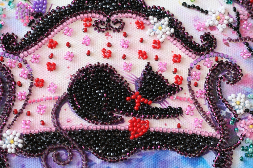 Spring Cat DIY Bead Embroidery Kit, DIY Gift Idea for Cat Lover ...
