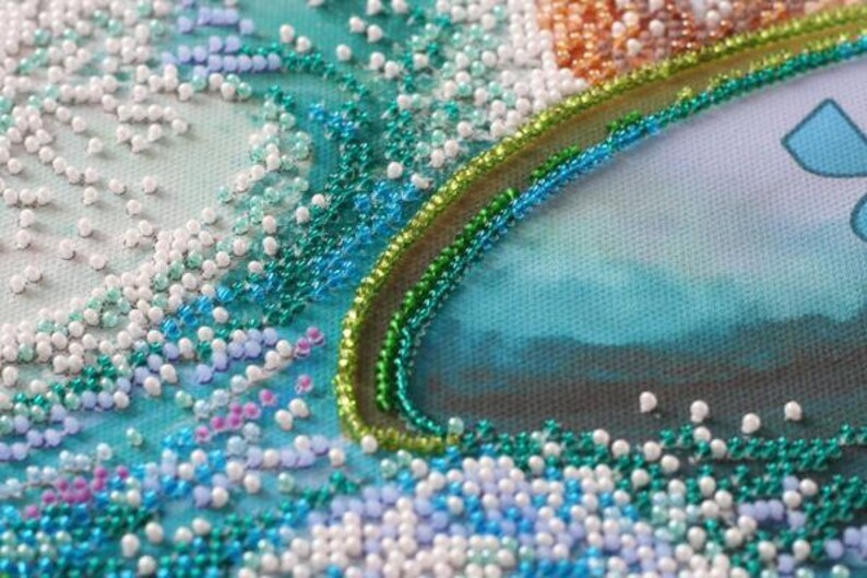 DIY Bead Embroidery Kit Sea Wave Needlepoint Kit Coastal Home Wall ...