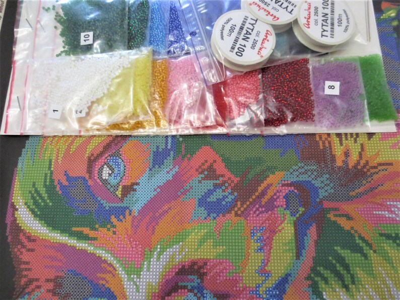 Colorful Dog DIY Bead Embroidery Kit Needlepoint Kits Animal - Etsy