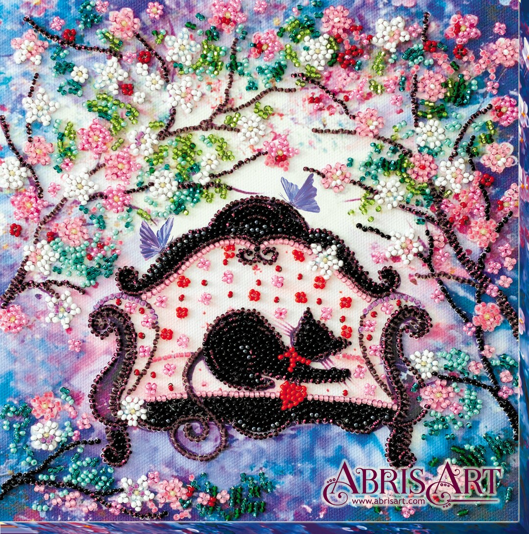 Spring Cat DIY Bead Embroidery Kit, DIY Gift Idea for Cat Lover ...