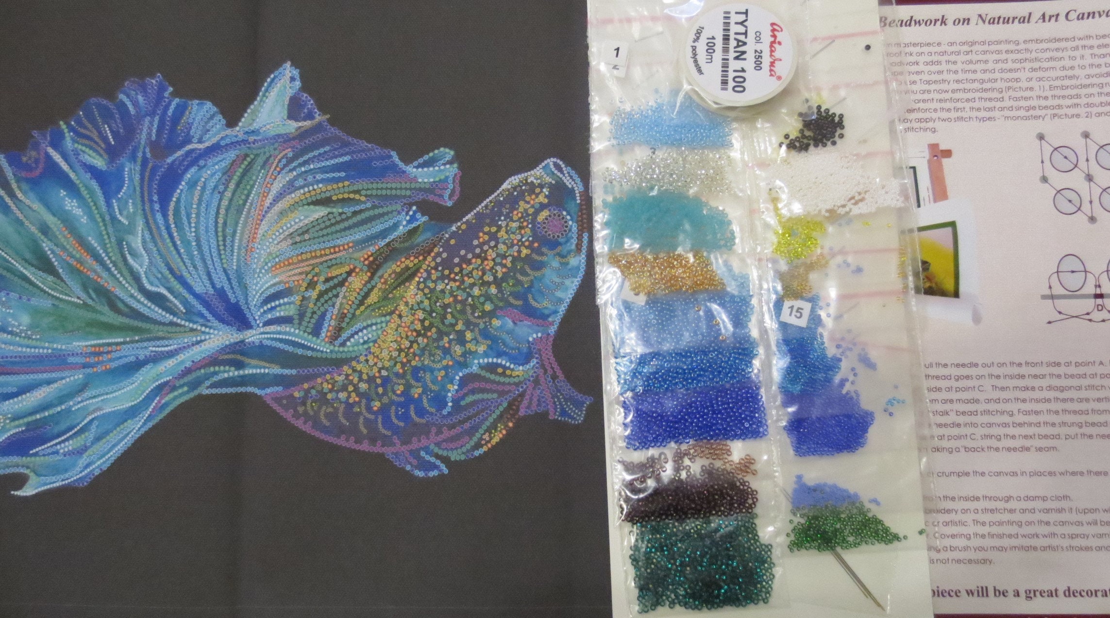 Fish Bead Embroidery Kit DIY Blue Halfmoon Fish Needlepoint | Etsy