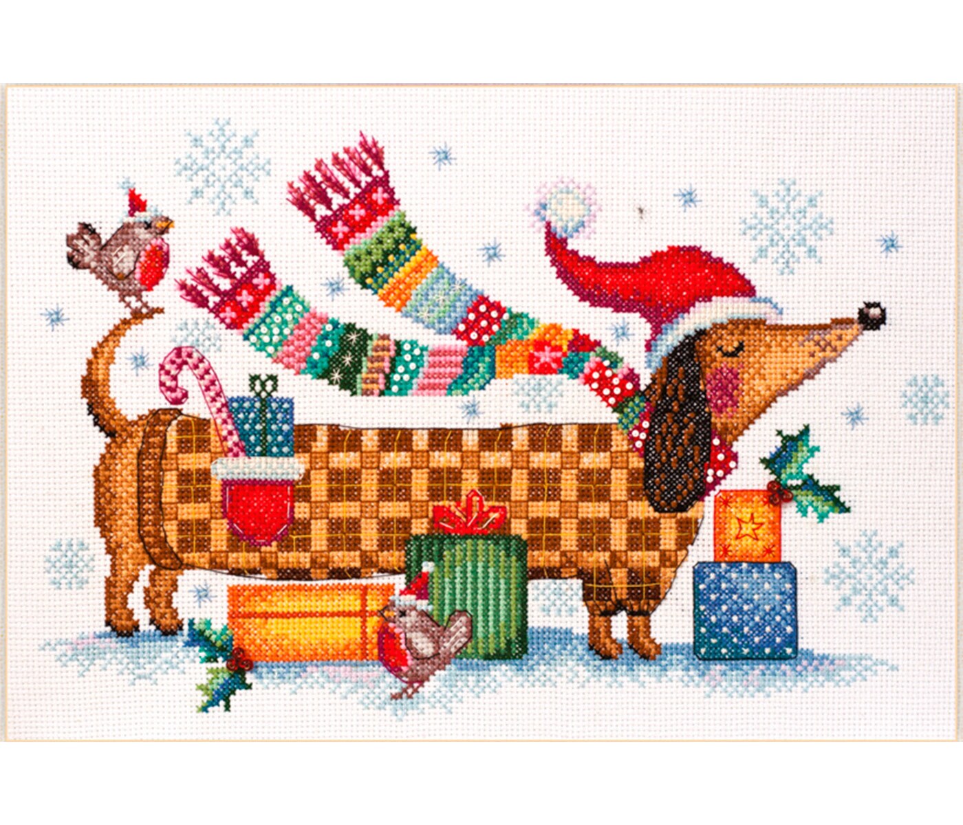 Cross Stitch Kit Сhristmas Dachshund Dog, Modern Embroidery Kit ...