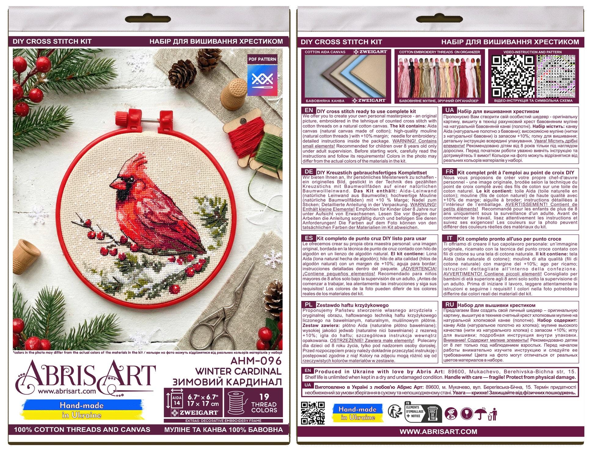 DIY Cross Stitch Kit Cardinal Bird, Embroidery Kit With Plactic Hoop ...