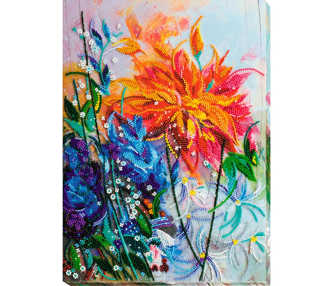 Vivid Flower DIY Bead Embroidery Kit, DIY Gift Idea, Needlepoint Kits ...