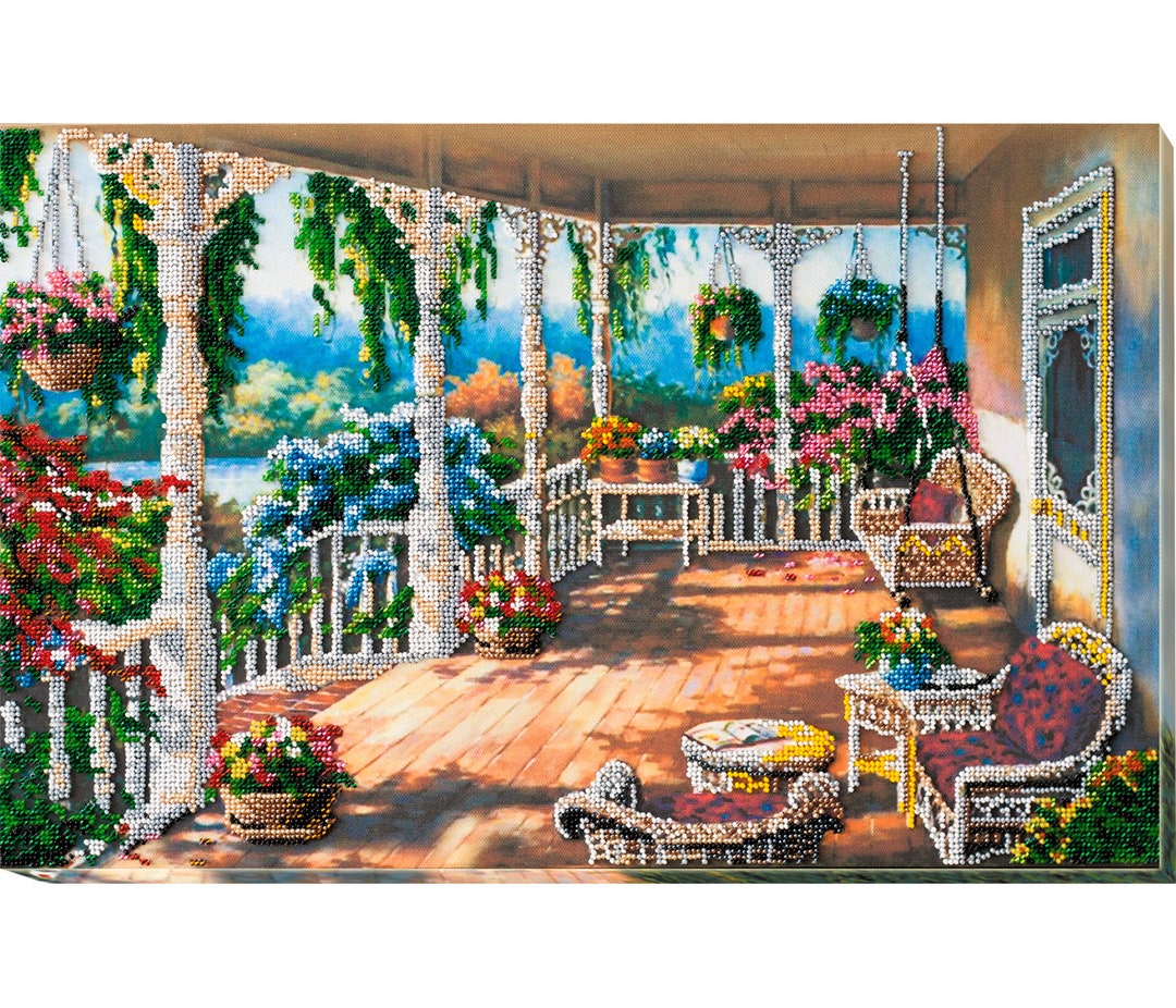 Terrace, DIY Bead Embroidery Kit, DIY Gift Idea, Needlepoint Kits, Home ...