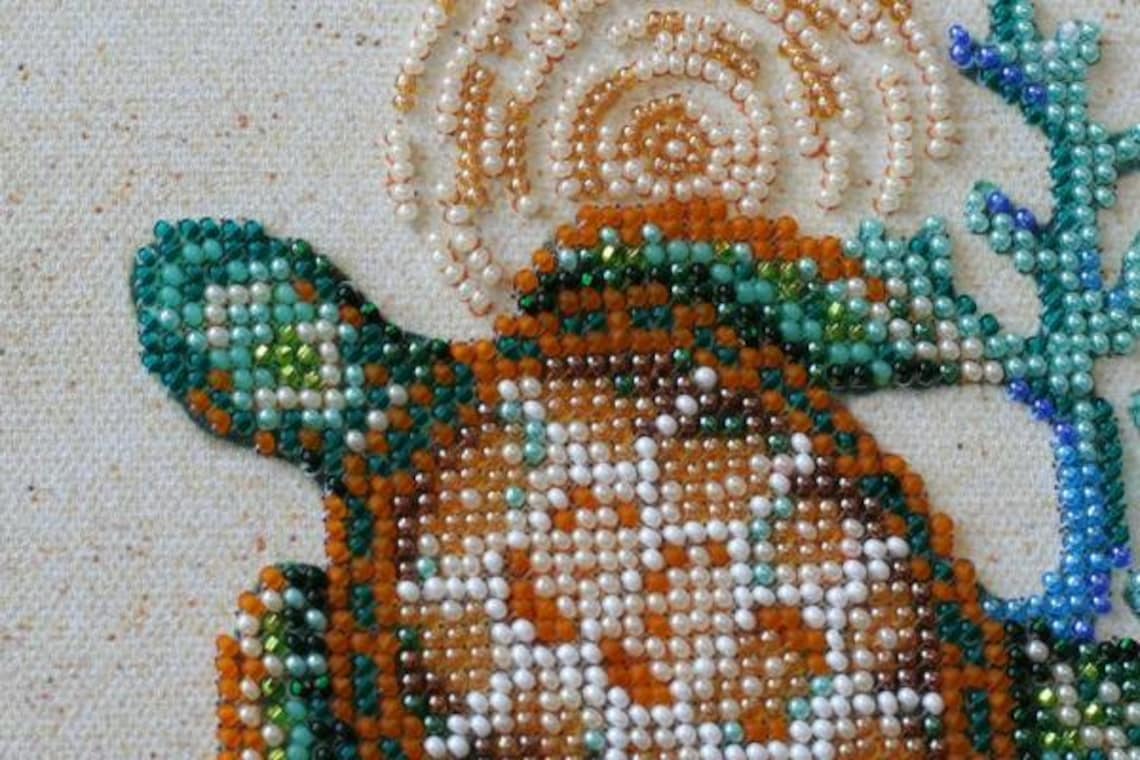 DIY Bead Embroidery Kit Tropical Sea Turtle DIY Gift Idea Needlepoint ...