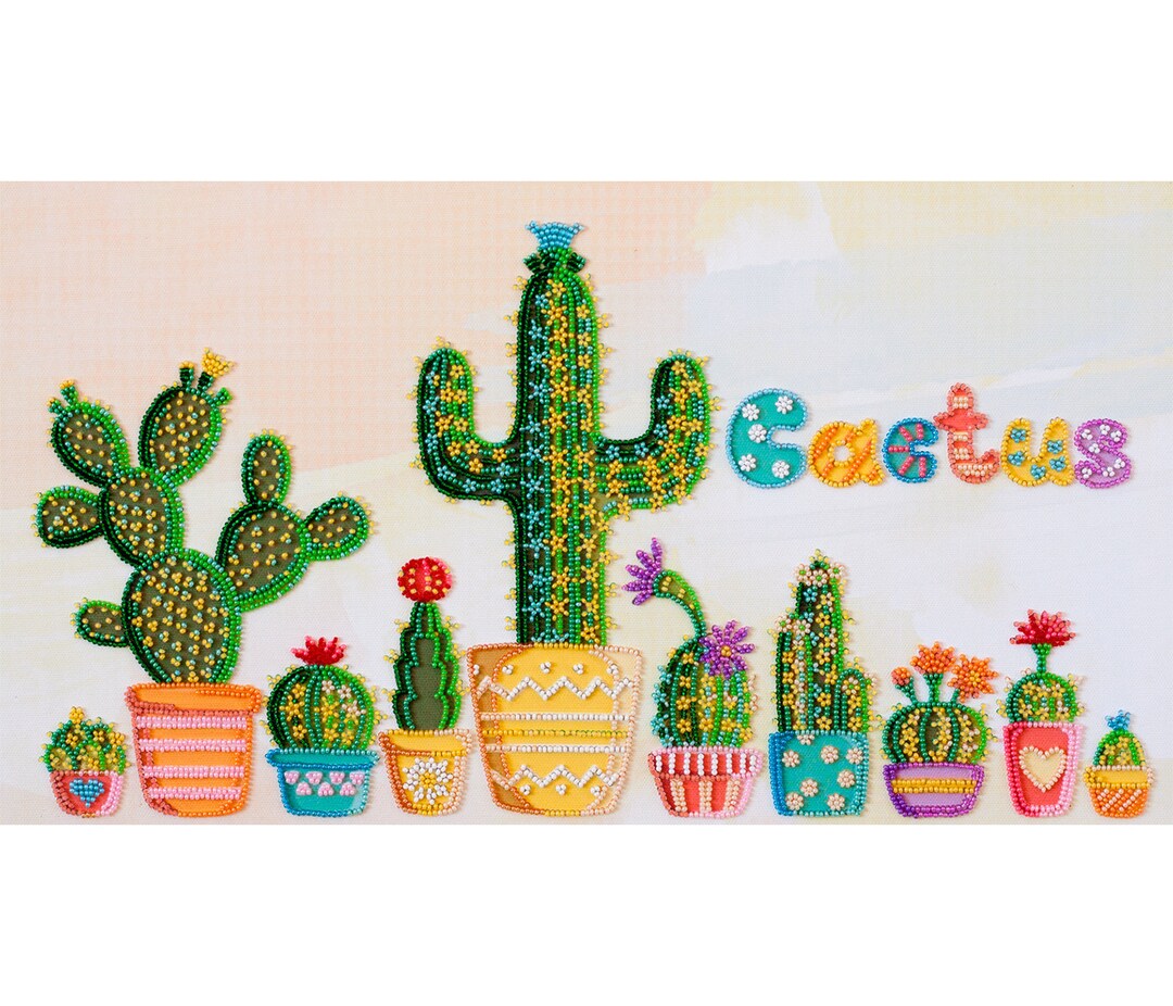 Cactus DIY Bead Embroidery Kit DIY Gift Idea Needlepoint Kits Cacti ...