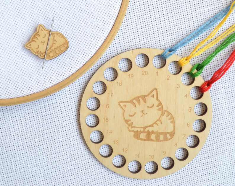 Floss Organizer Sleeping Cat Cute Kitty Wooden Thread Holder - Etsy