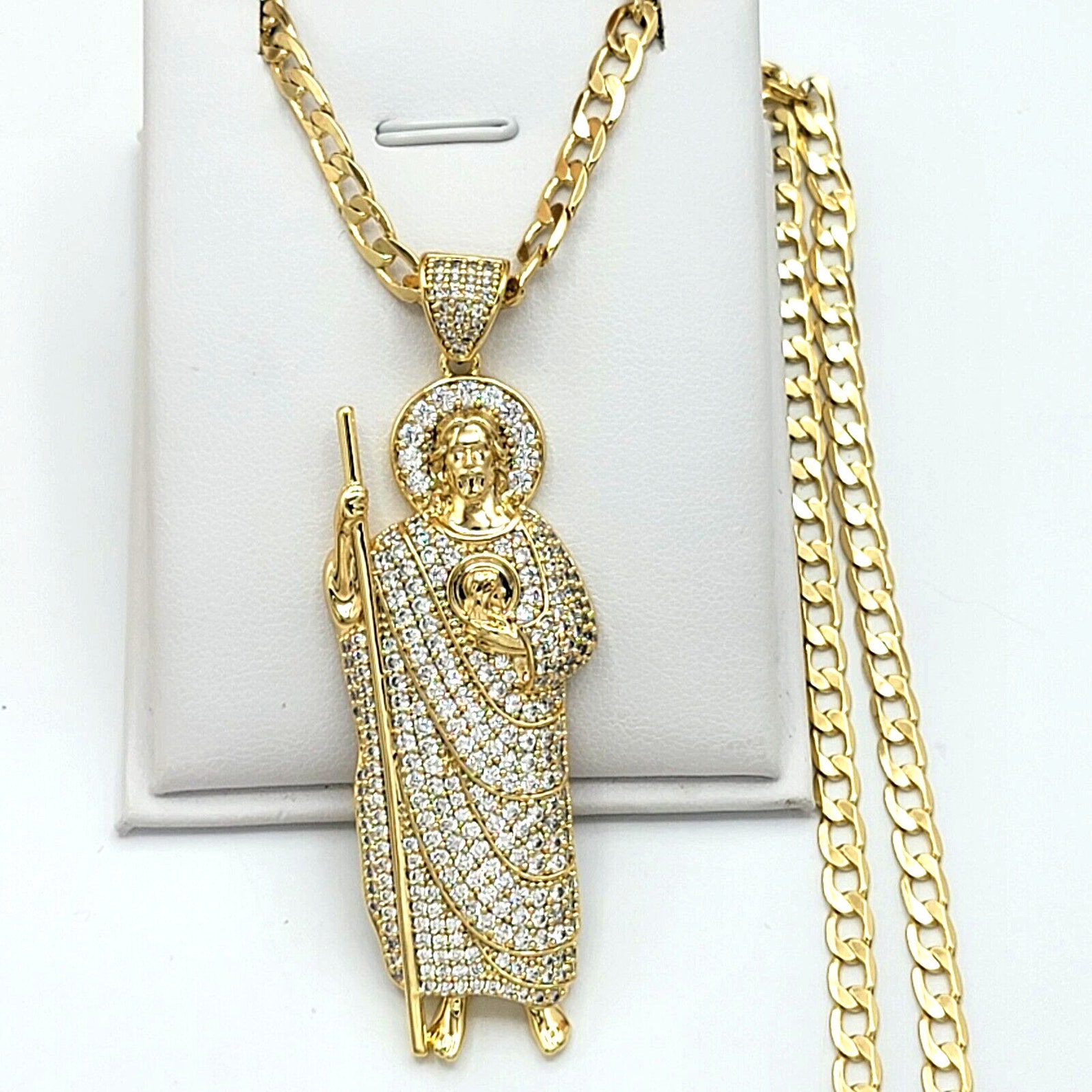 14k Gold Plated Saint Jude Pendant & Chain. Medalla San Judas Juditas ...