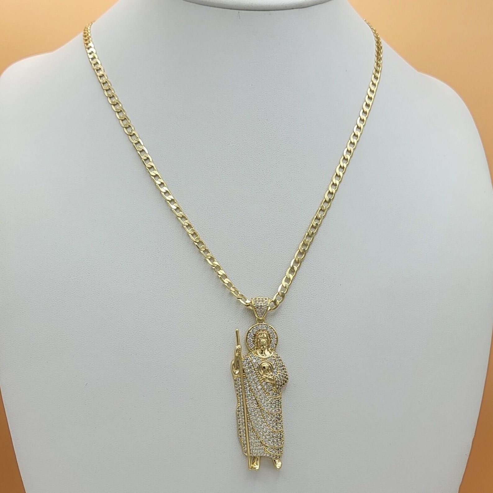 14k Gold Plated Saint Jude Pendant & Chain. Medalla San Judas Juditas ...
