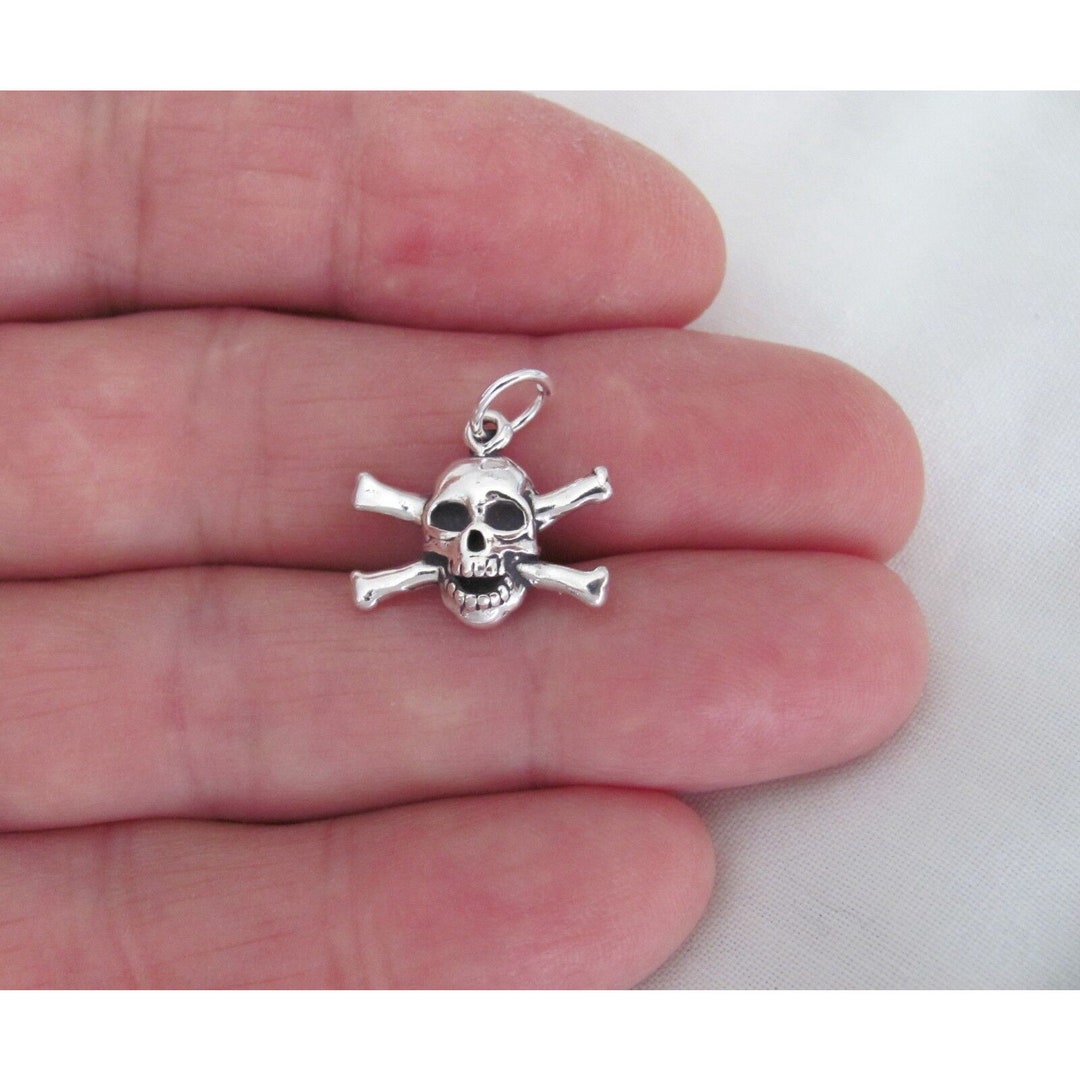 Sterling Silver Skull and Cross Bones Charm - Etsy
