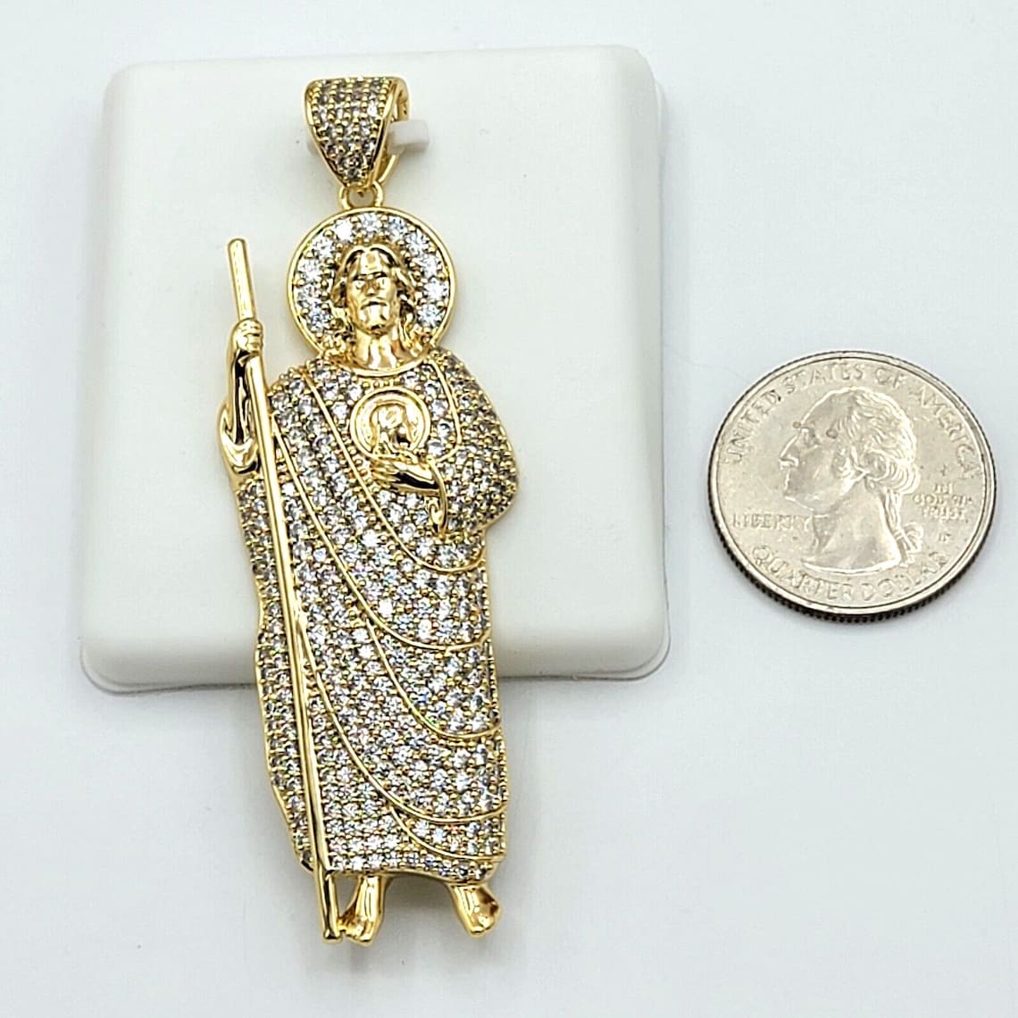 14k Gold Plated Saint Jude Pendant & Chain. Medalla San Judas Juditas ...