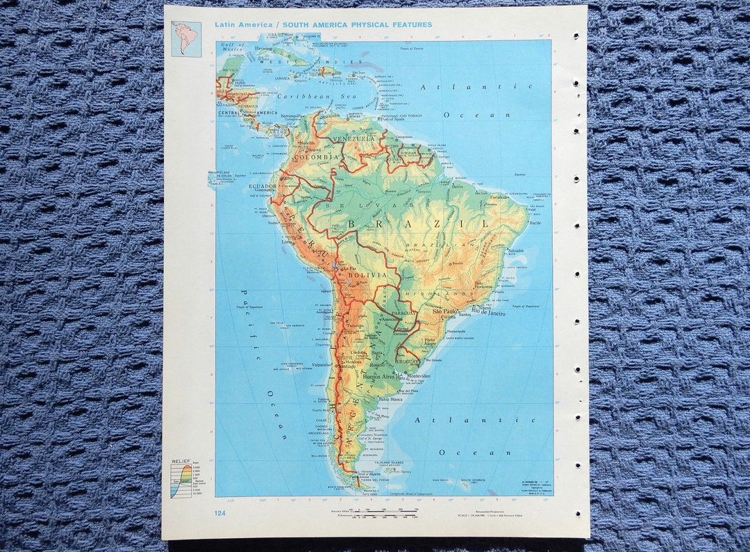 1966 SOUTH AMERICA Atlas Map, Vintage World Book Atlas, Full Color ...