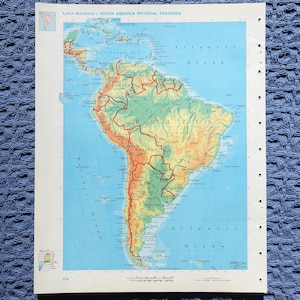 1966 SOUTH AMERICA Atlas Map, Vintage World Book Atlas, Full Color ...