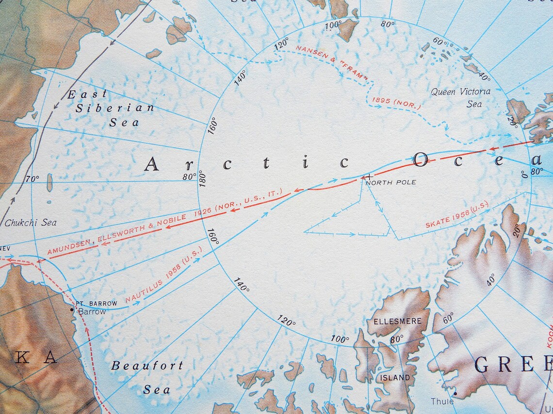 1966 ARCTIC EXPLORATIONS Atlas Map, Vintage World Book Atlas, Full Color - Etsy