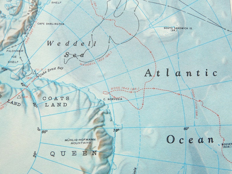 1966 ANTARCTIC EXPLORATIONS Atlas Map, Vintage World Book Atlas Color ...