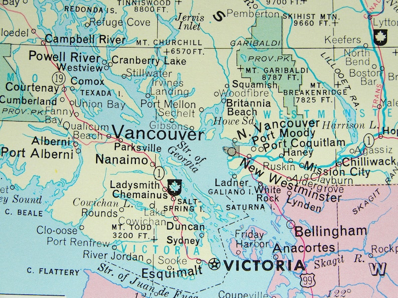 1961 BRITISH COLUMBIA CANADA Atlas Map, Vintage Time Life Rand Mcnally ...