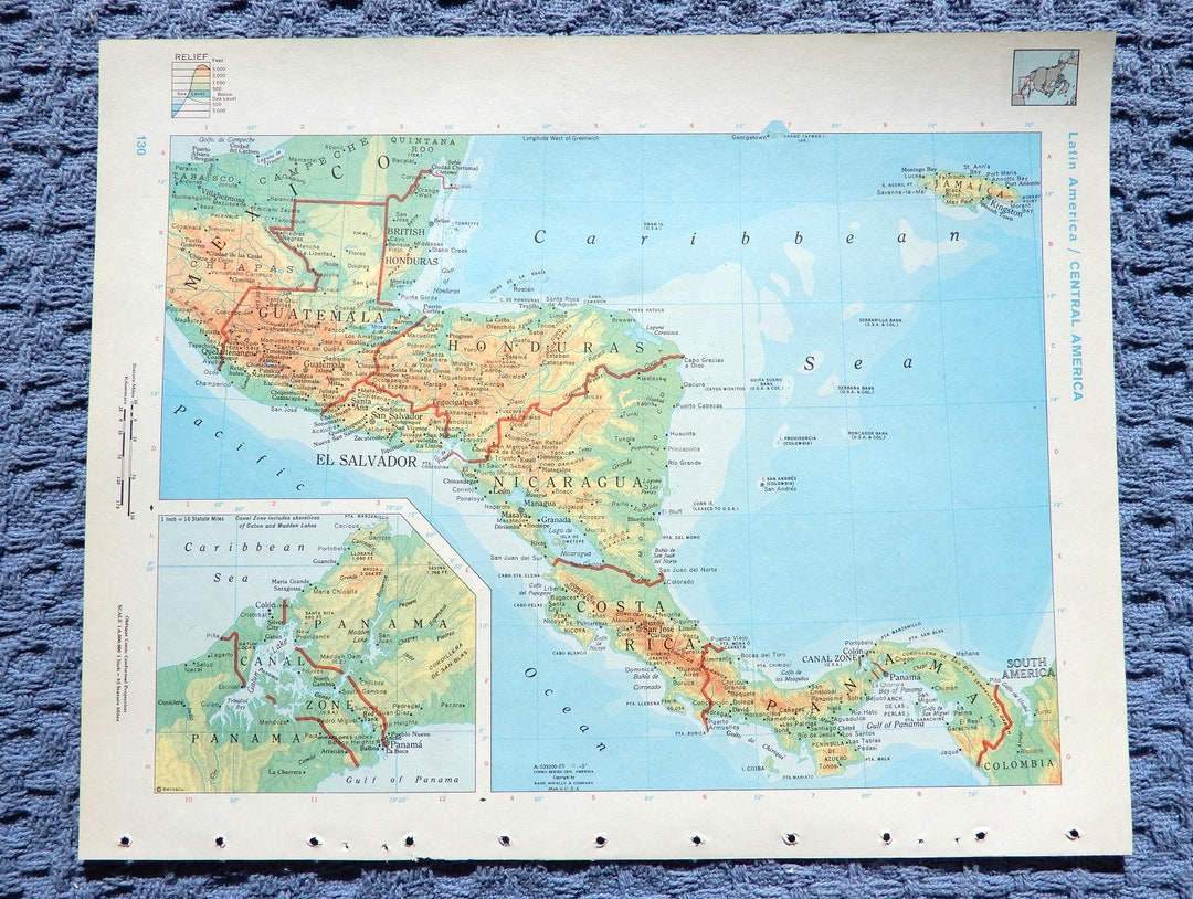 1966 CENTRAL LATIN AMERICA Atlas Map, Vintage World Book Atlas, Full ...